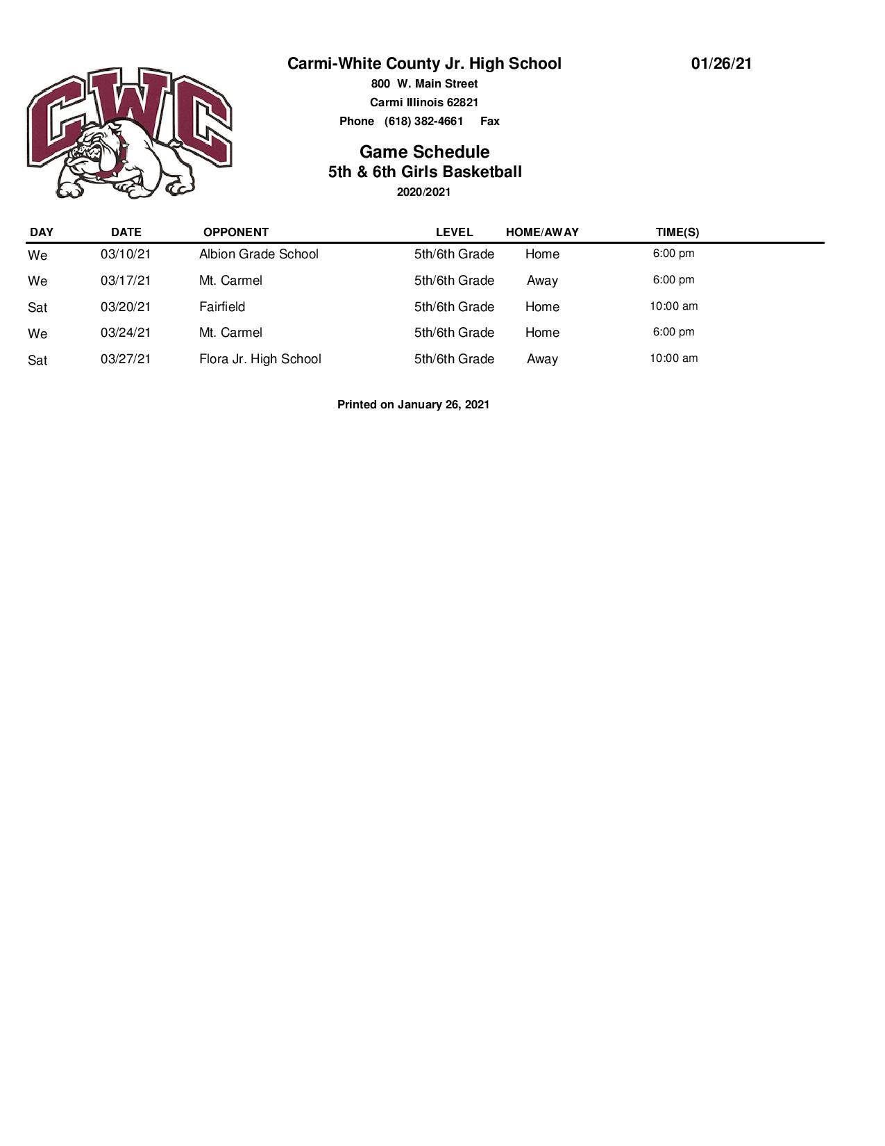 Carmi-White County Junior High School Sports Schedules Released – WRUL-FM