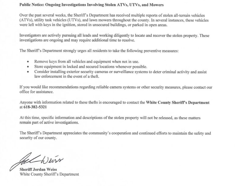 Sheriff Weiss Urging Residents to Take Preventative Measures in Light ...